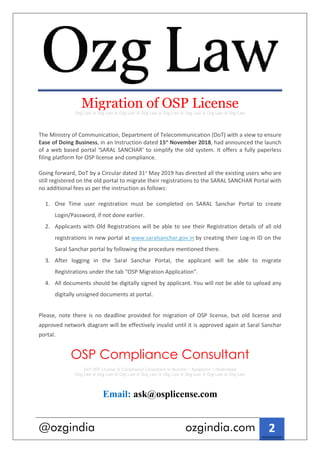 Migration of Osp License - Ozg Law - WhatsApp # 8779696580 - DoT ...
