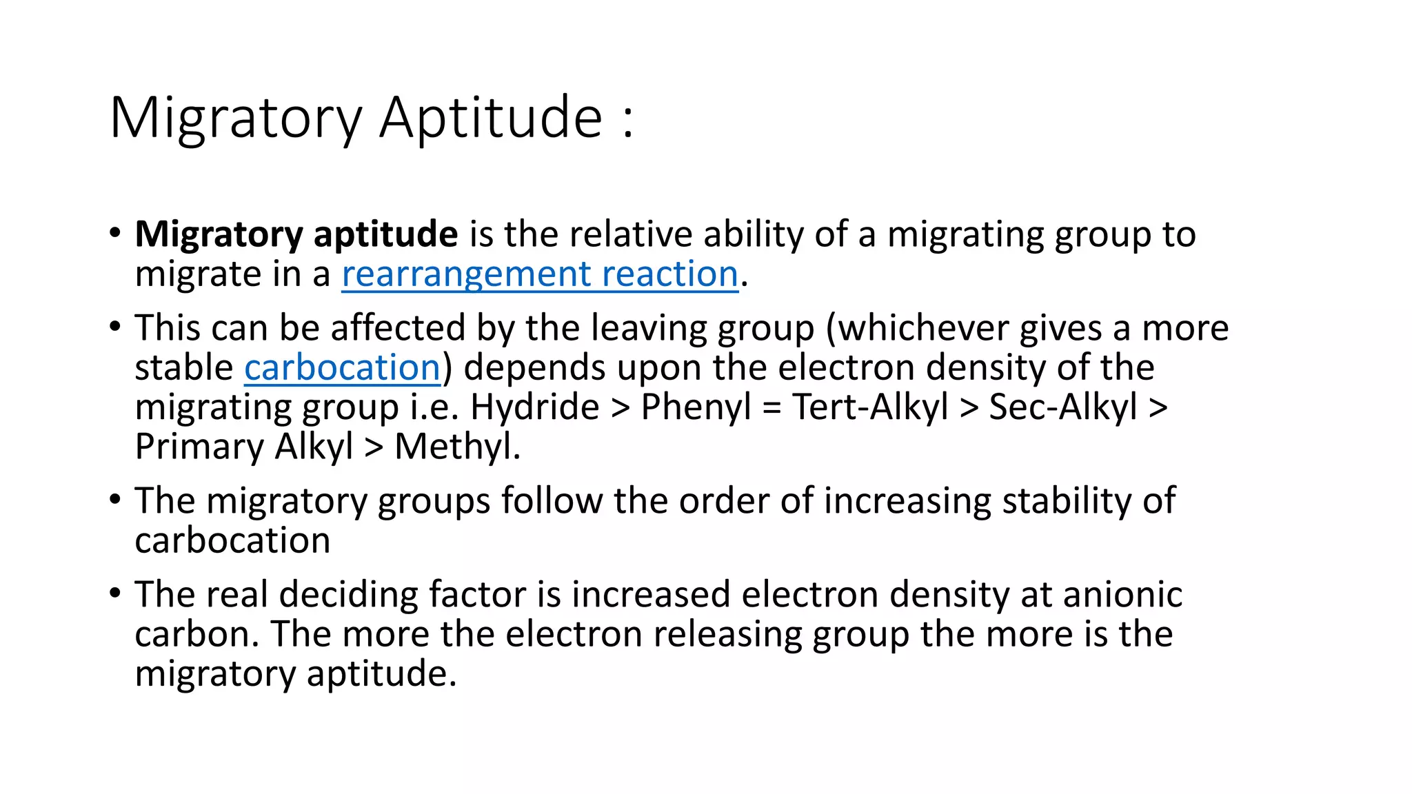 Migratory aptitudes in rearrangement reaction | PPTX