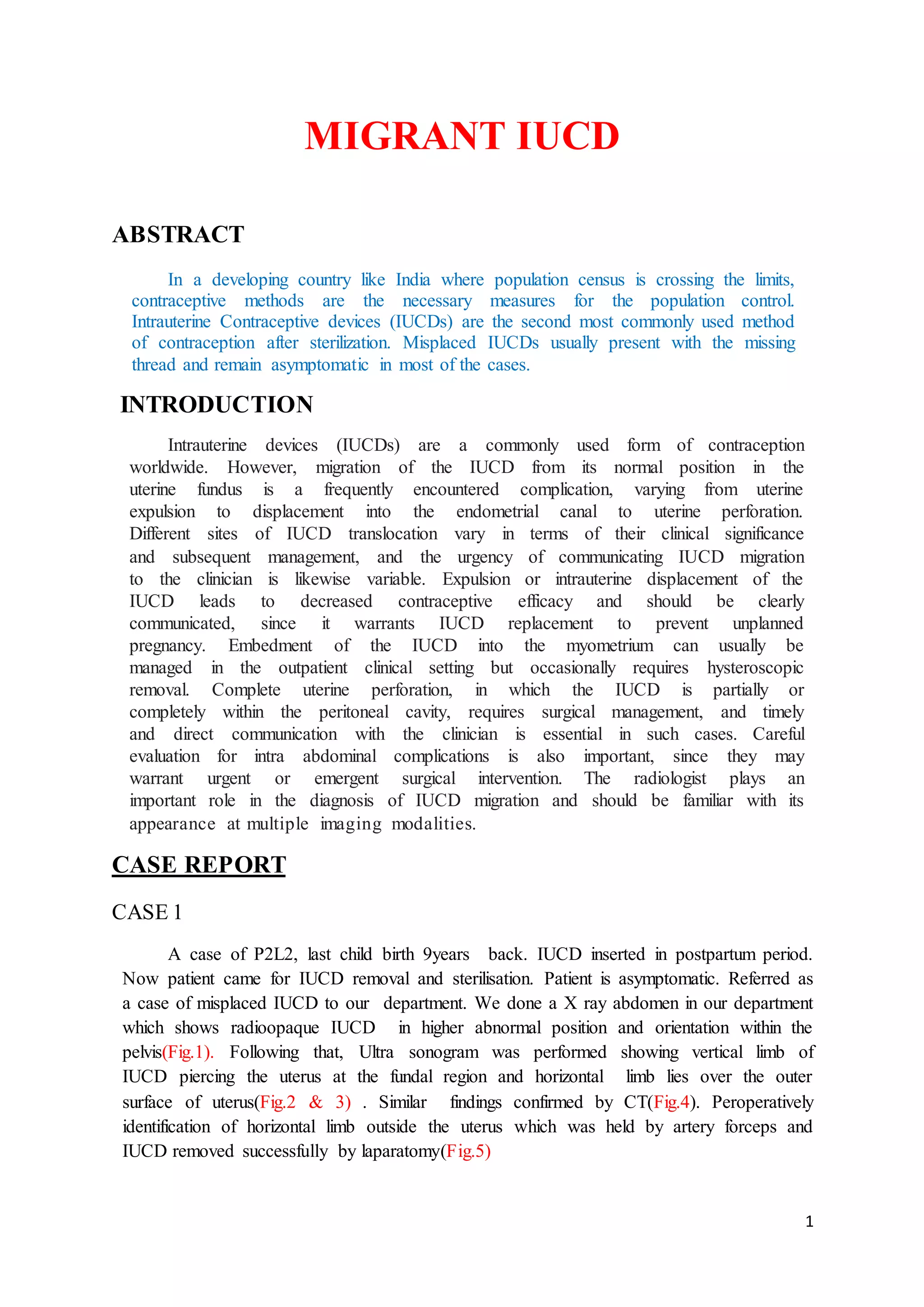 Misplaced IUCD -A Case Study | DOCX