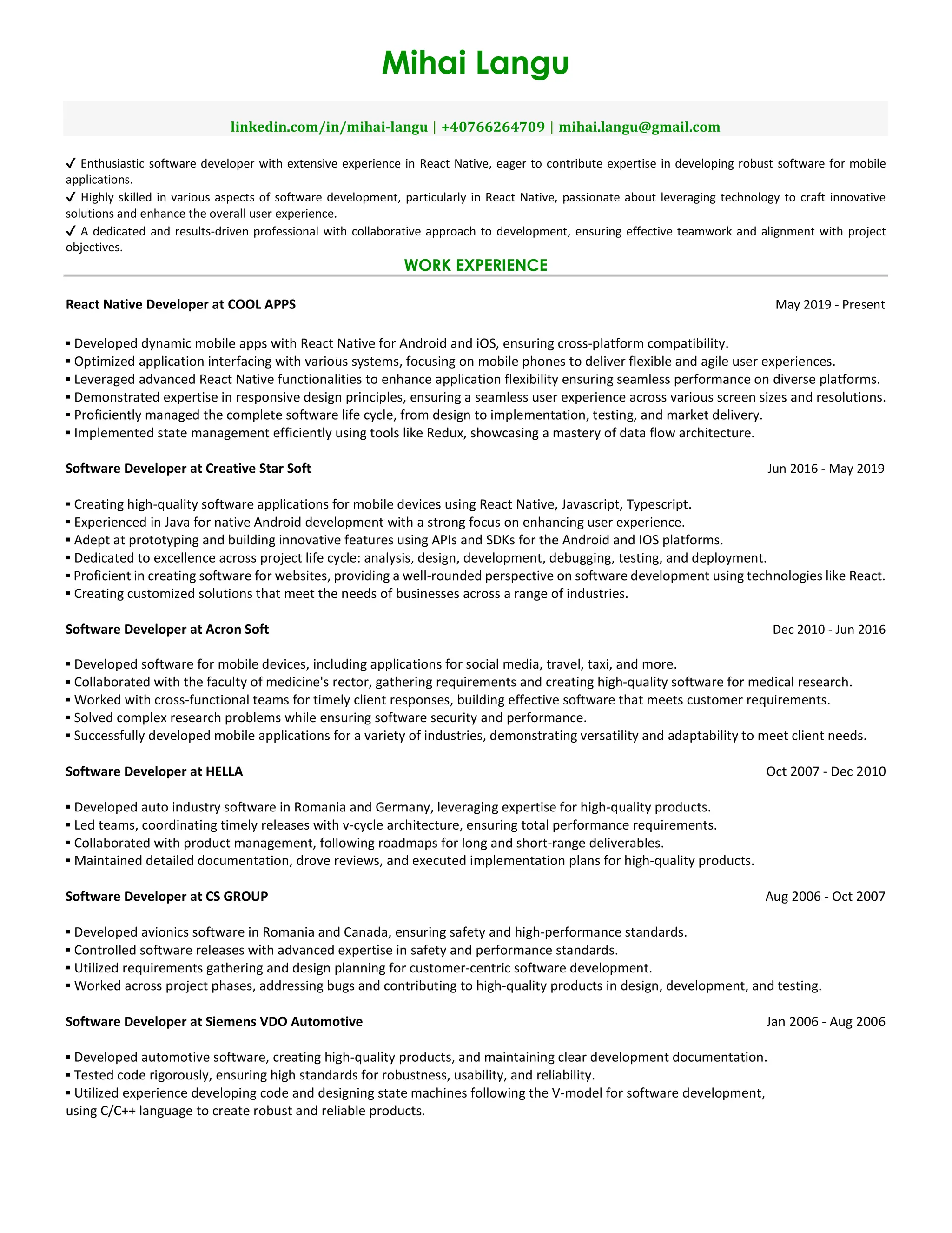 Mihai Langu CV | PDF | Web Development | Internet