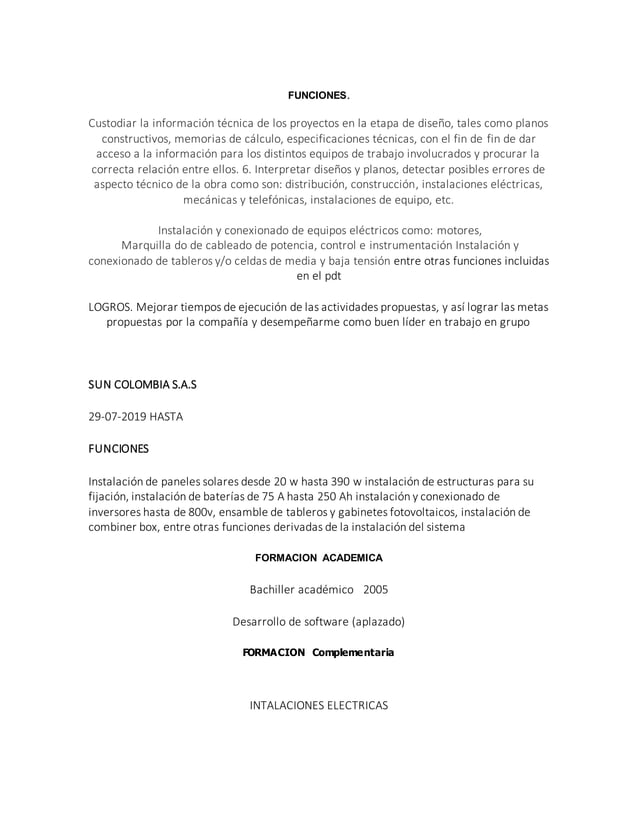 Mi Hoja De Vida Atual 16 09 2020 Pdf