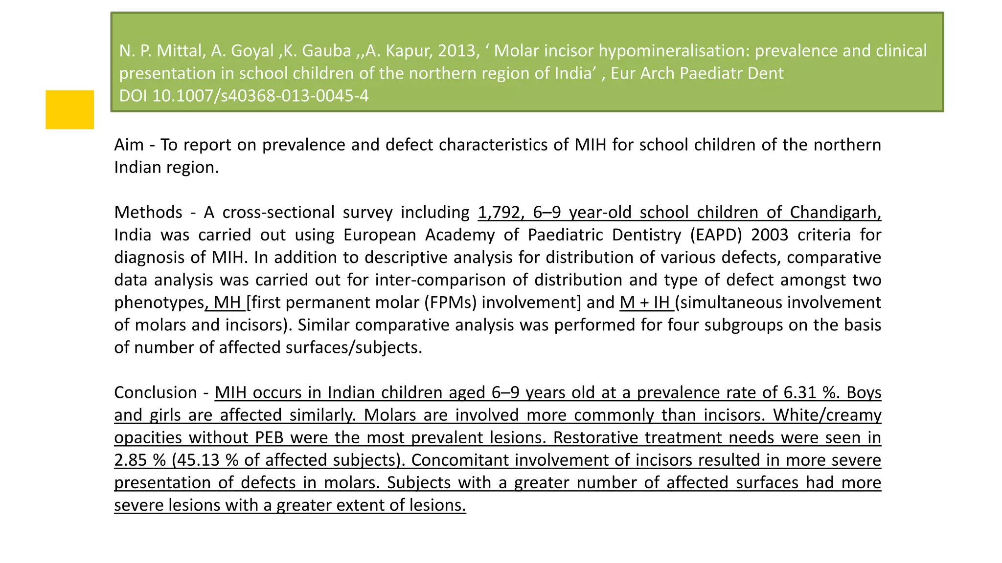 molar incisor hypomineralisation | PPTX