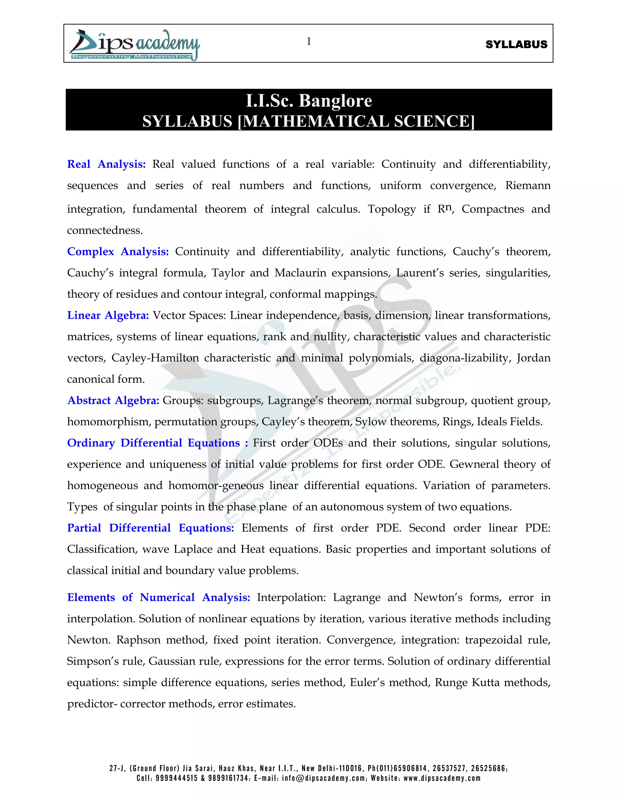 DOWNLOADS I.I.Sc. BANGLORE - Dips Academy: Regenerating Mathematics | PDF