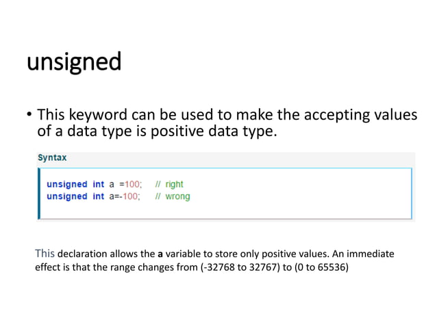 Different Data Type Modifiers In C Language Ppt