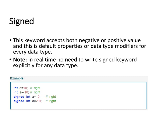 Different Data Type Modifiers In C Language Ppt