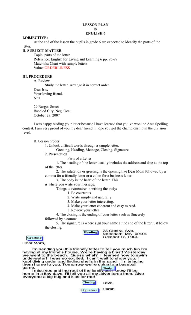 lesson plan for grade 6 | DOCX | Education