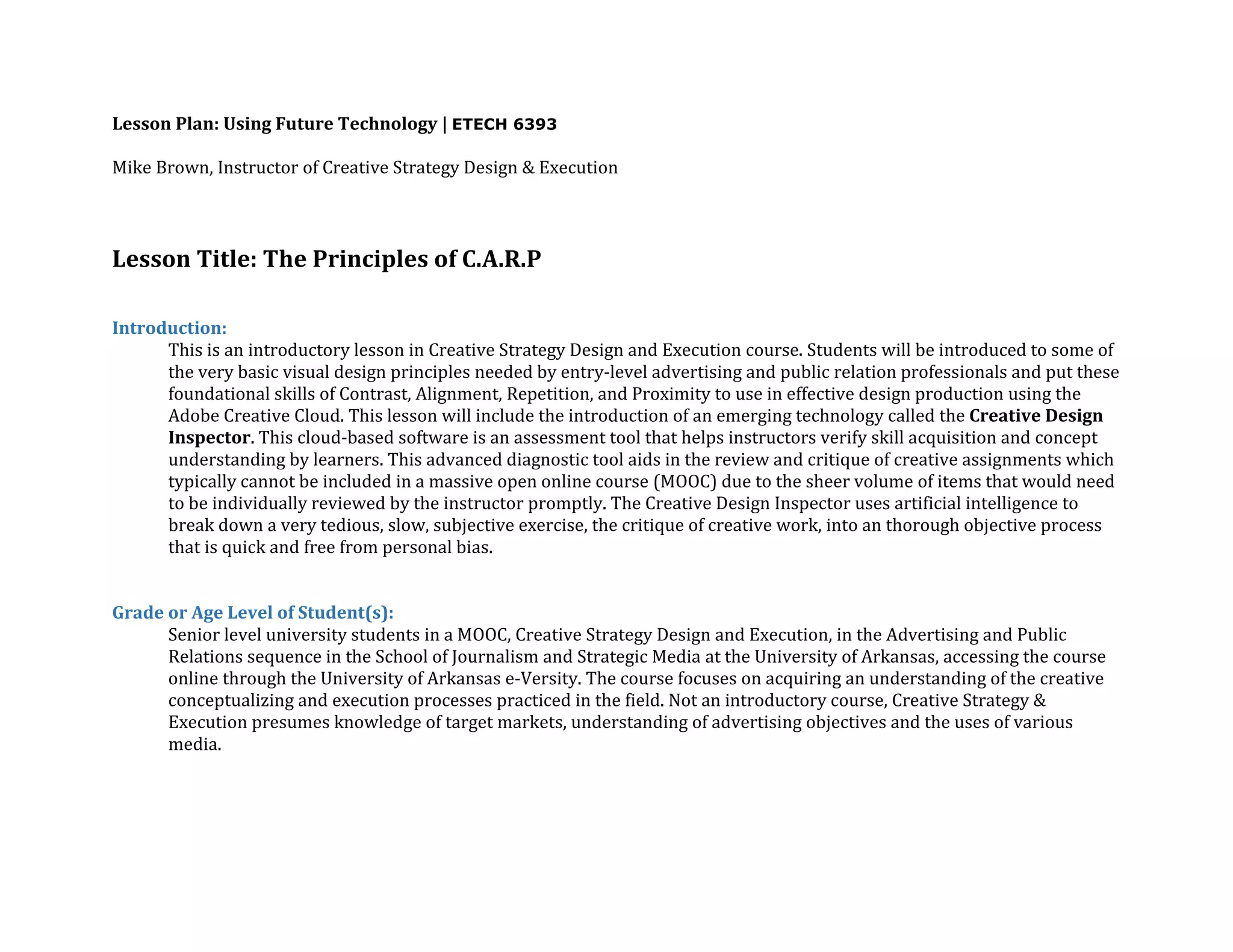 ETEC 6993 | Lesson Plan: Using Future Technology | PDF