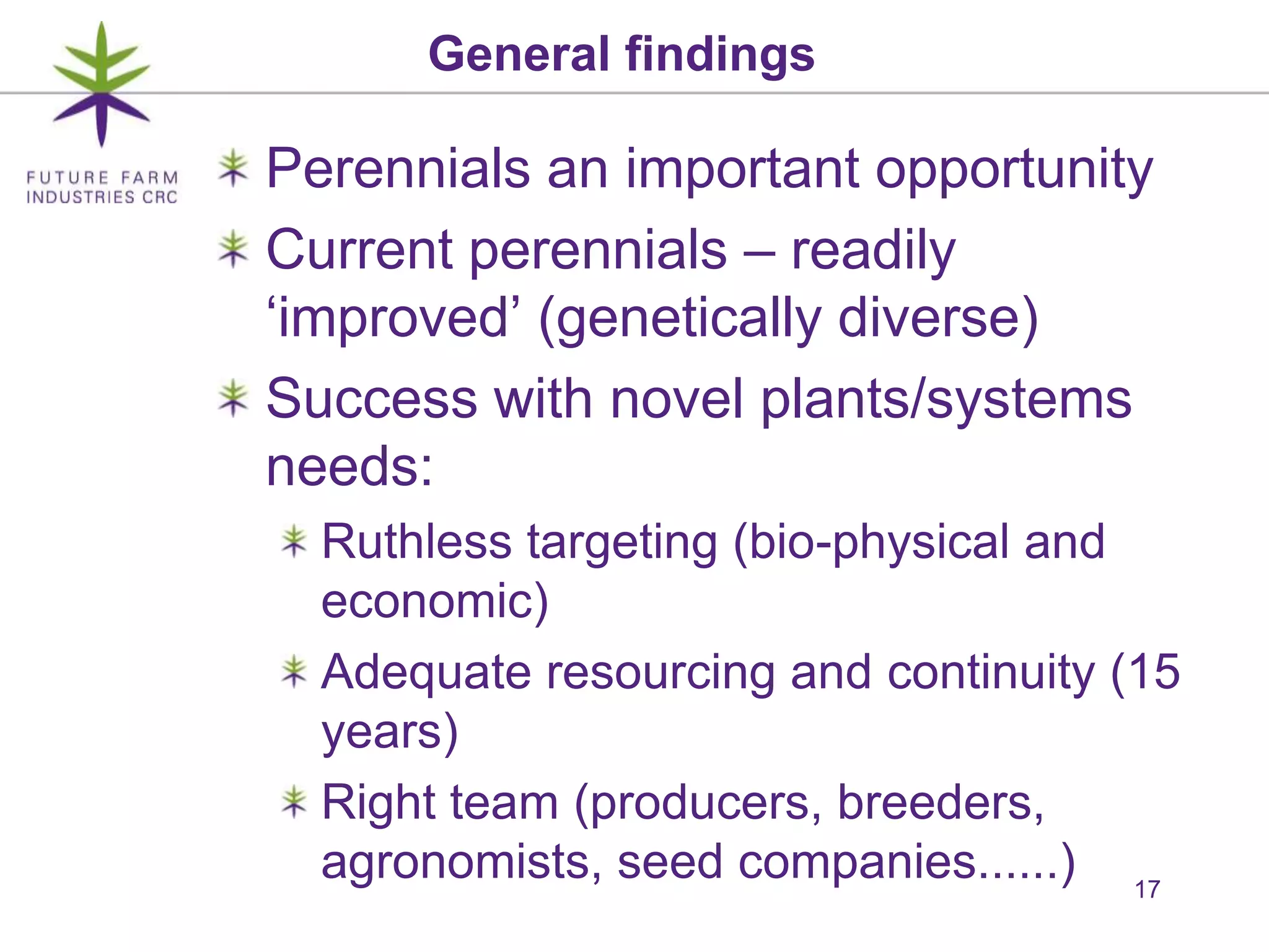 Novel perennial based farming systems are a key tool in adaptation ...
