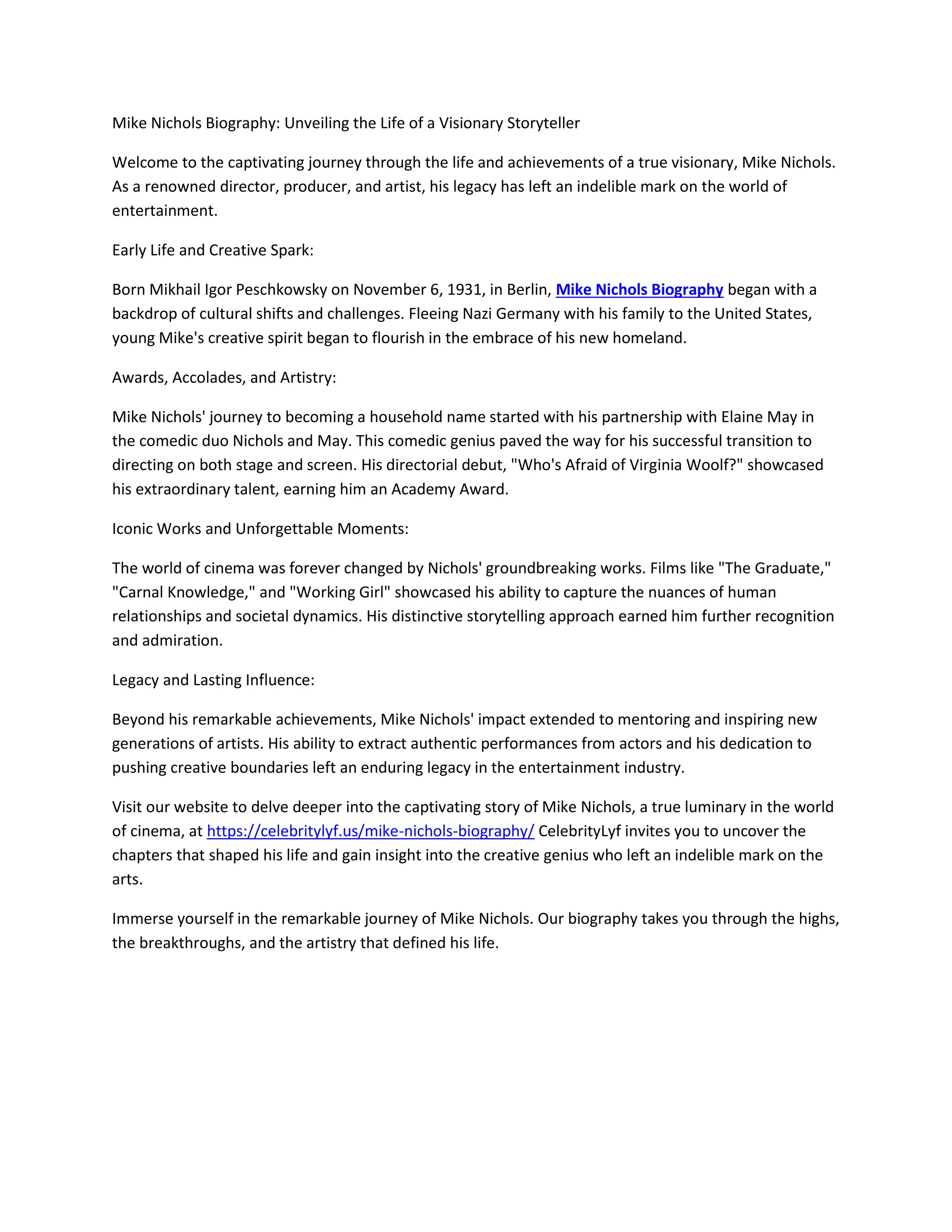 Mike Nichols Biography | DOCX