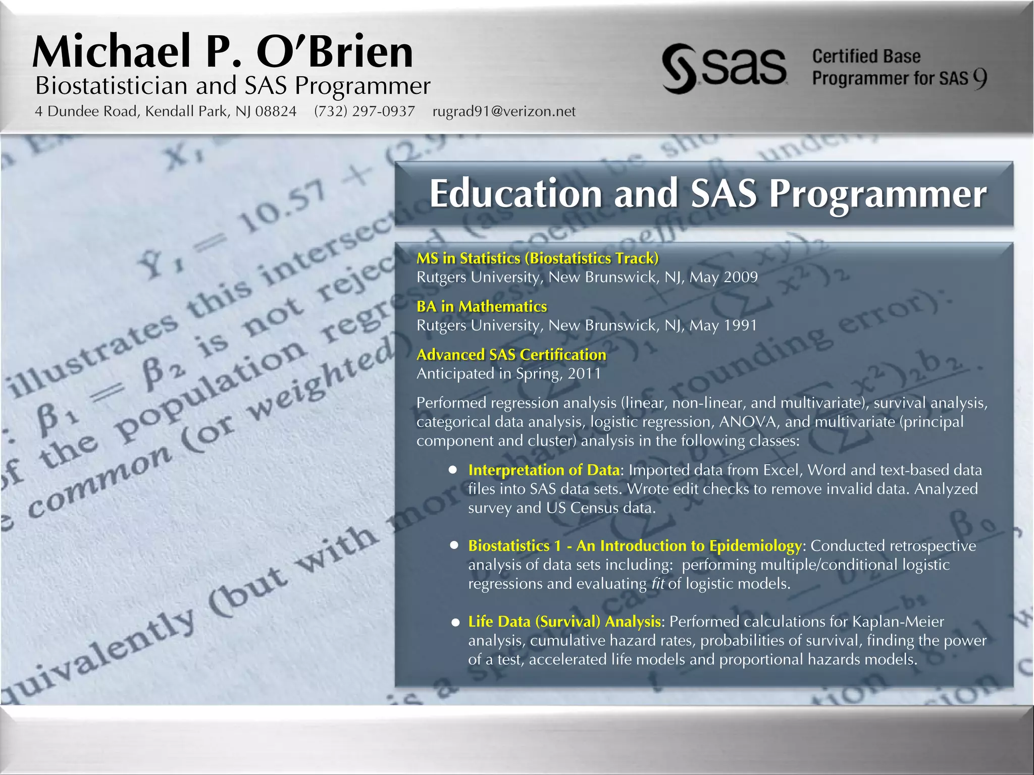 Mike O\'Brien: Visual Resume | PPT