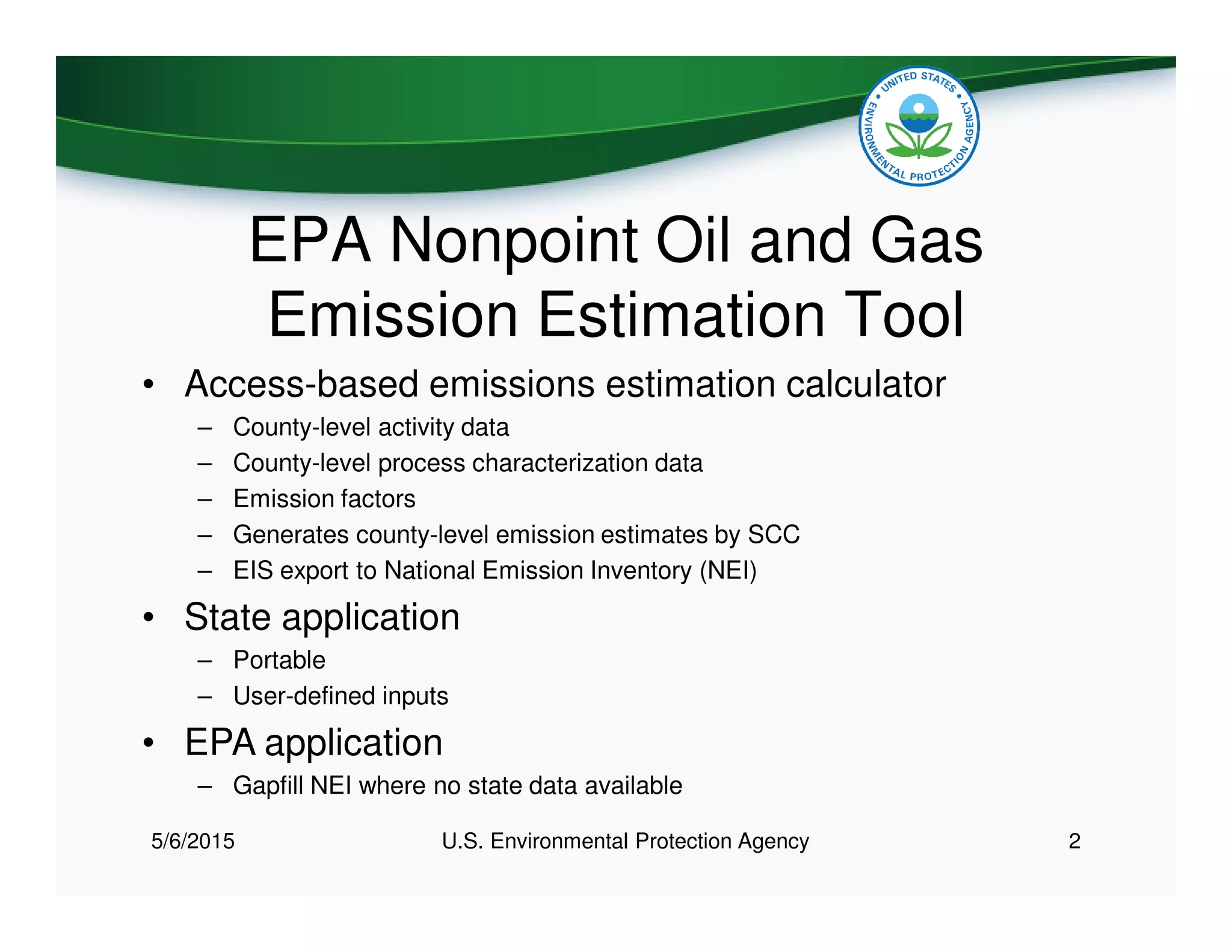 EPA Nonpoint Oil and Gas Emission Estimation Tool | PDF