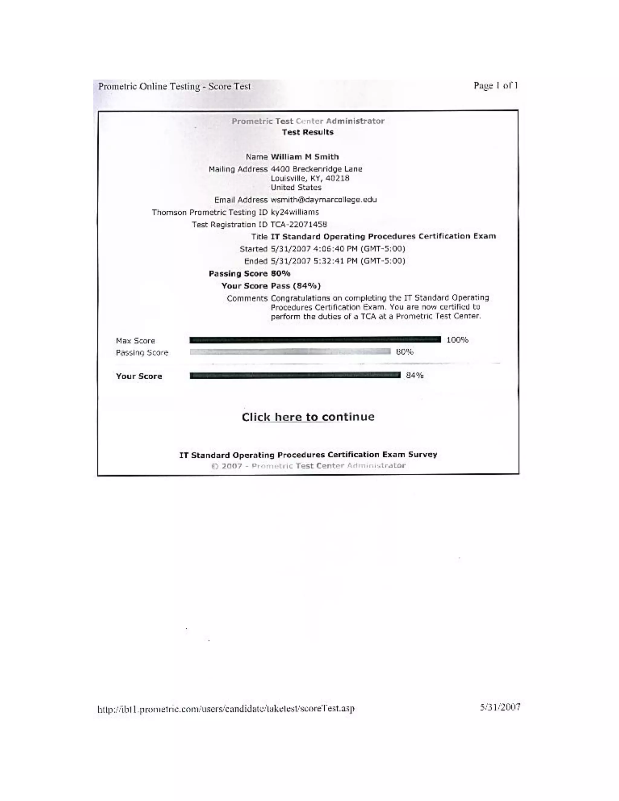 Prometric Certificate | PDF