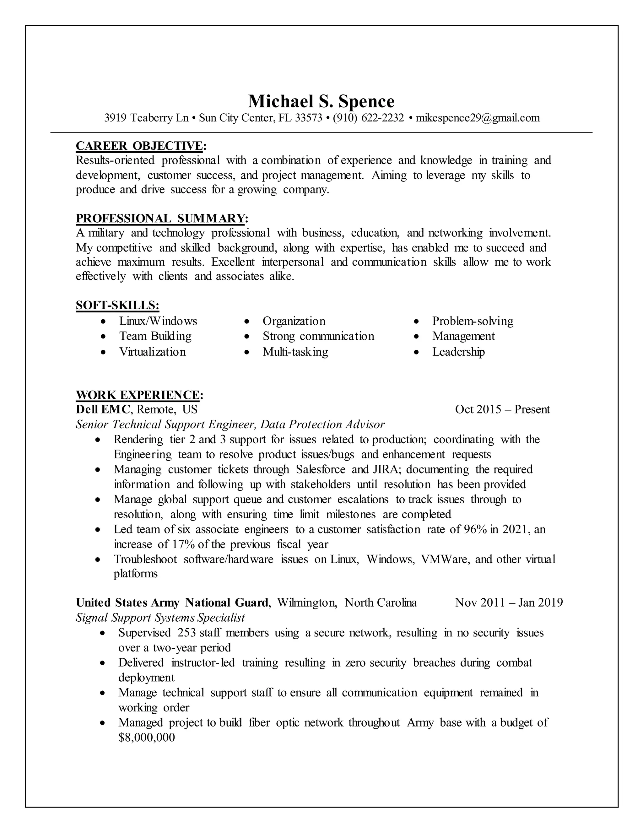 Mike spence professional resume | DOCX