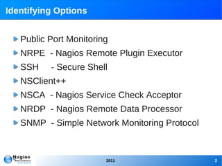 Nagios Conference 2011 - Mike Weber - Training: Choosing Nagios Plugins ...