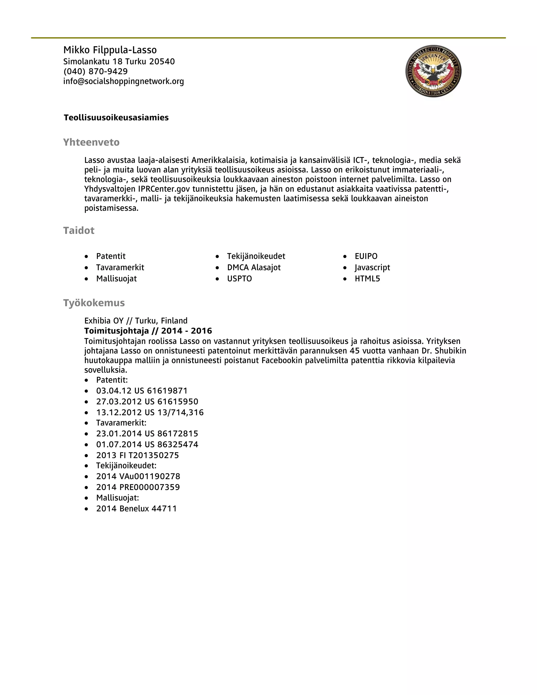 Mikko Lasso CV Suomeksi! | PDF