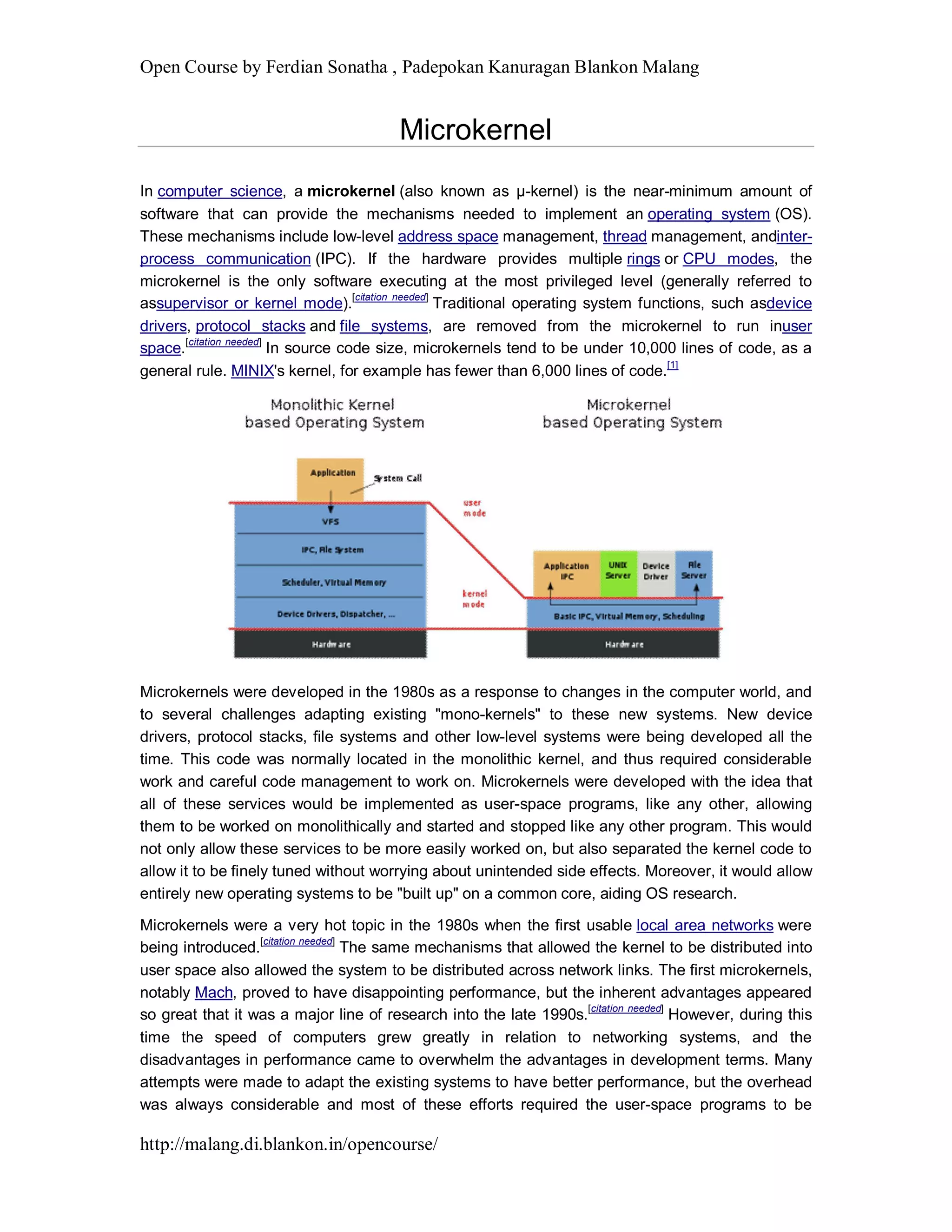 MIcrokernel | PDF | Operating Systems | Computer Software and Applications