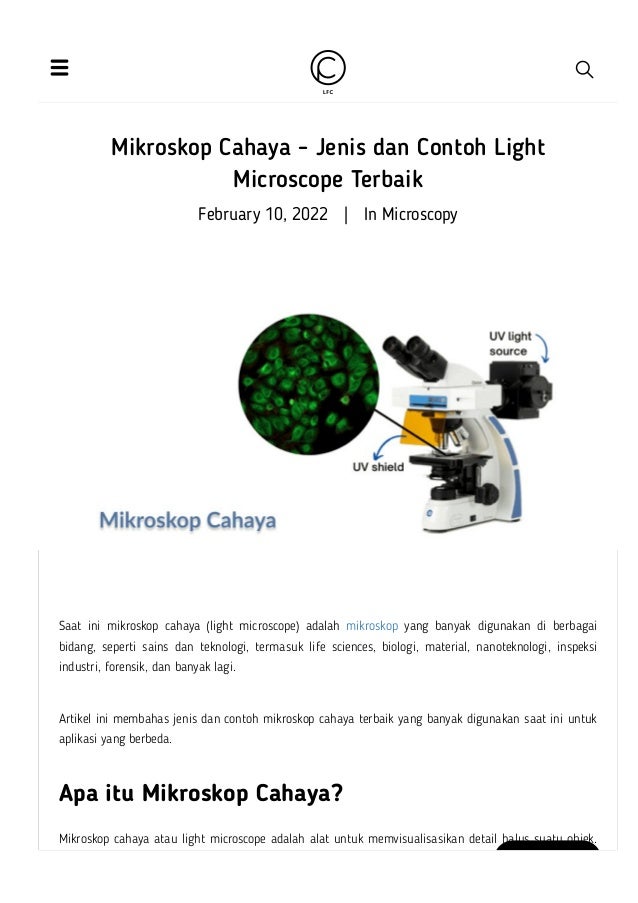 Mikroskop Cahaya - Jenis dan Contoh Light Microscope Terbaik | PDF
