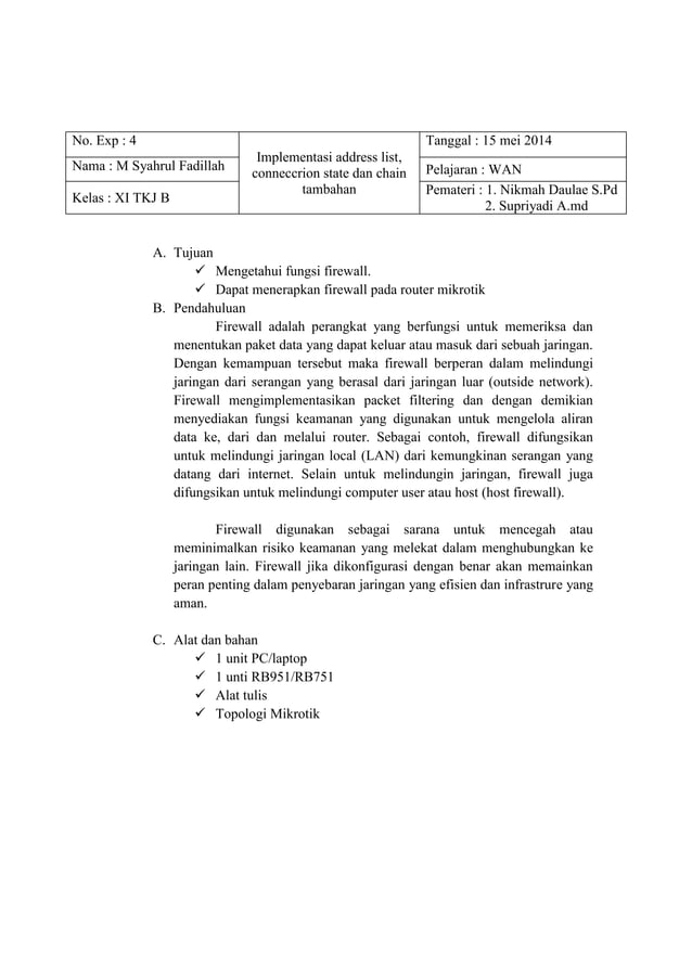 Mikrotik firewall chain tambahan | PDF