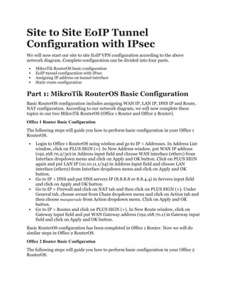 Mikro tik site to site eoip tunnel with i psec | PDF