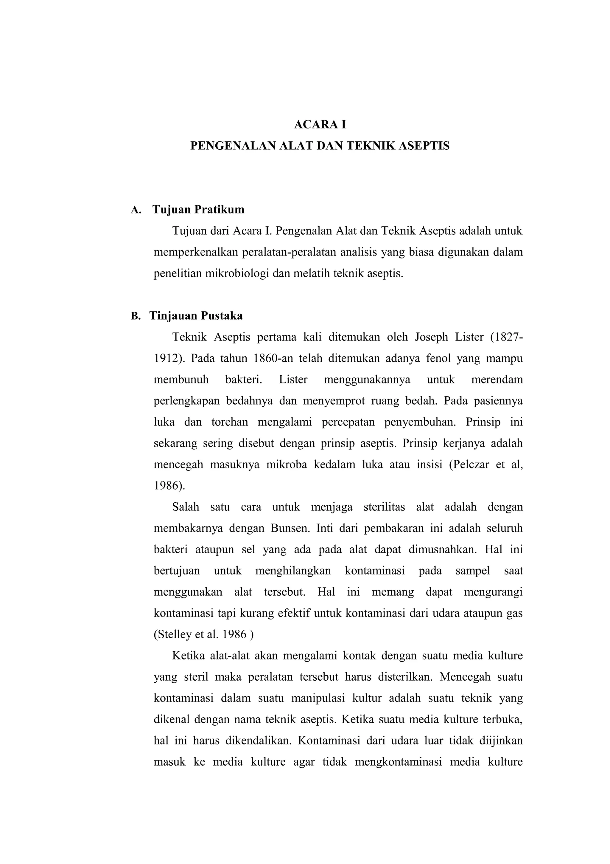 ITP UNS SEMESTER 2 Mikum acara 1 Pengenalan alat dan teknik aseptis | PDF