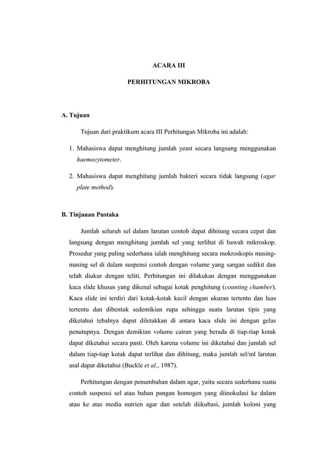 ITP UNS SEMESTER 2 Mikum acara 3 Perhitungan Mikroba | DOC