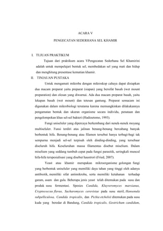 ITP UNS SEMESTER 2 Mikum acara 5 Pengecatan Sederhana Sel Khamir | DOCX