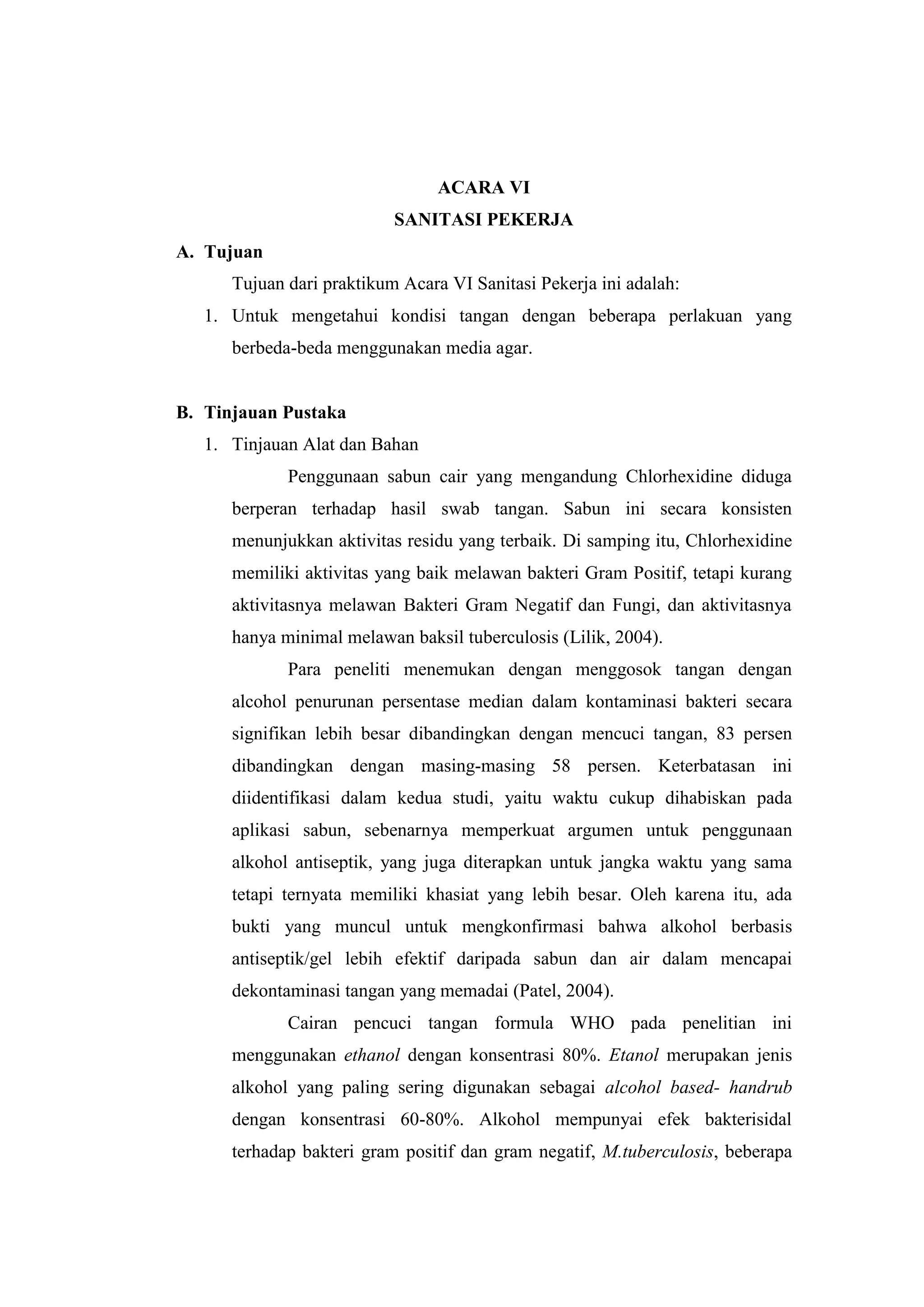 ITP UNS SEMESTER 2 Mikum acara 6 Sanitasi Pekerja | DOCX