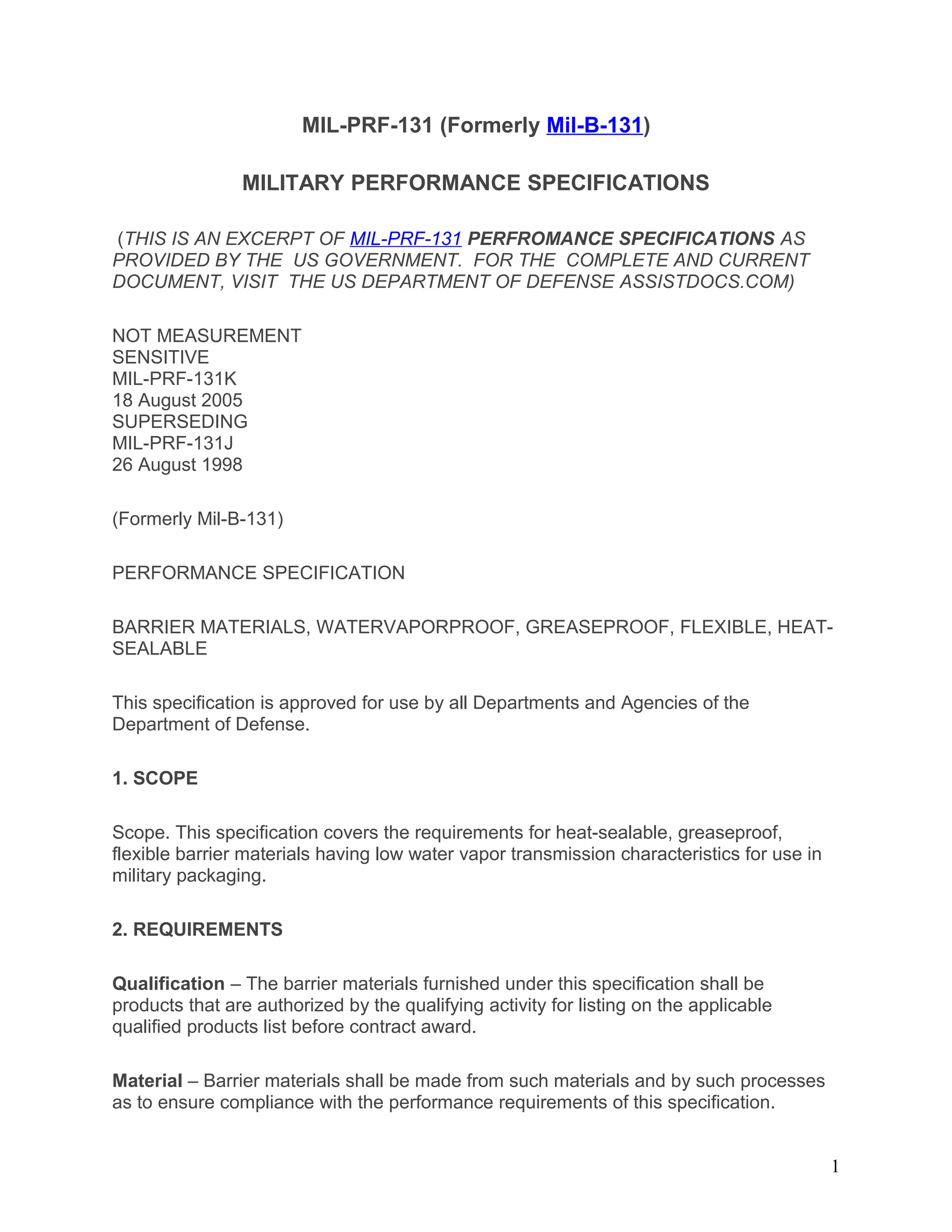 MIL-PRF-131 (Formerly Mil-B-131) | DOC