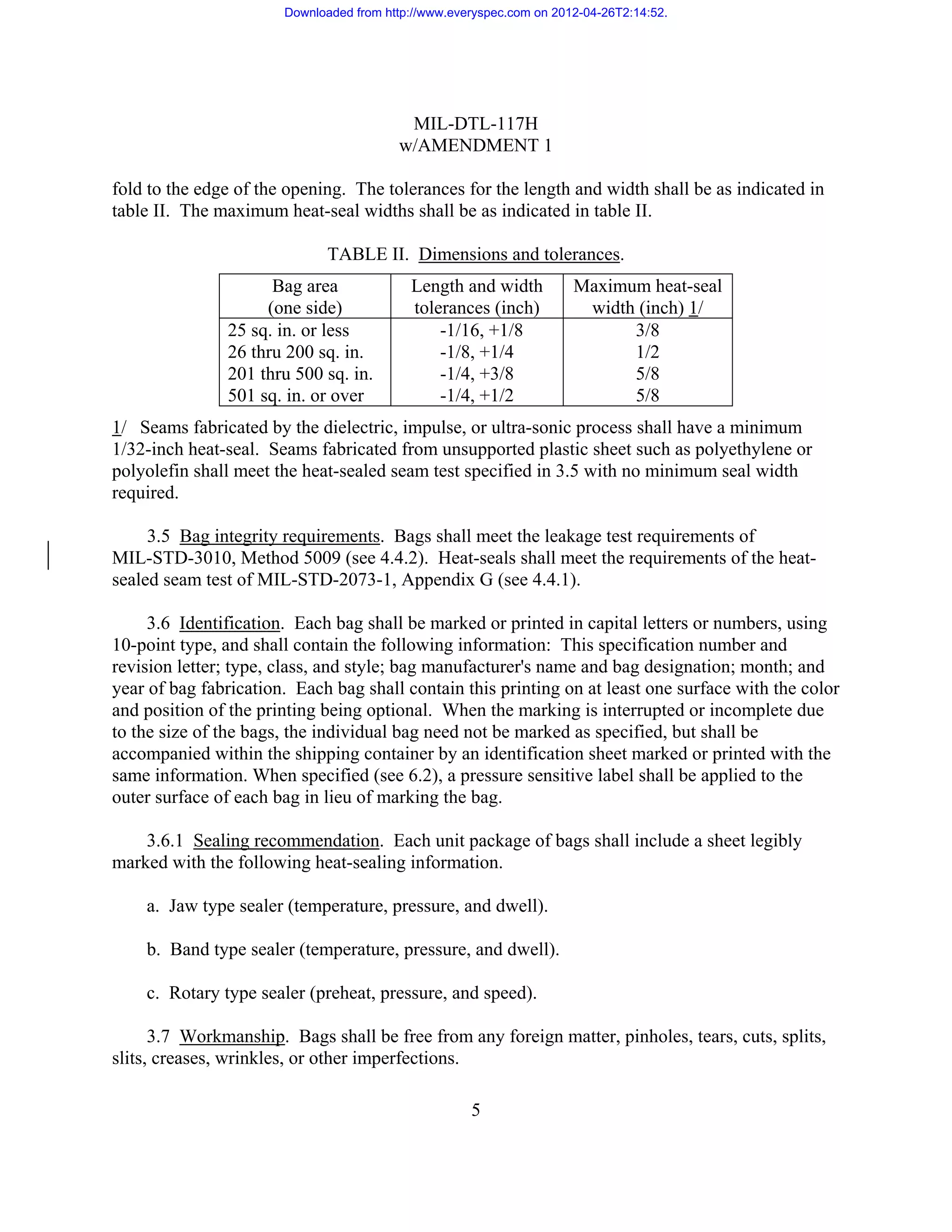 Mil dtl-117 h-amendment-1 Military Packaging | PDF