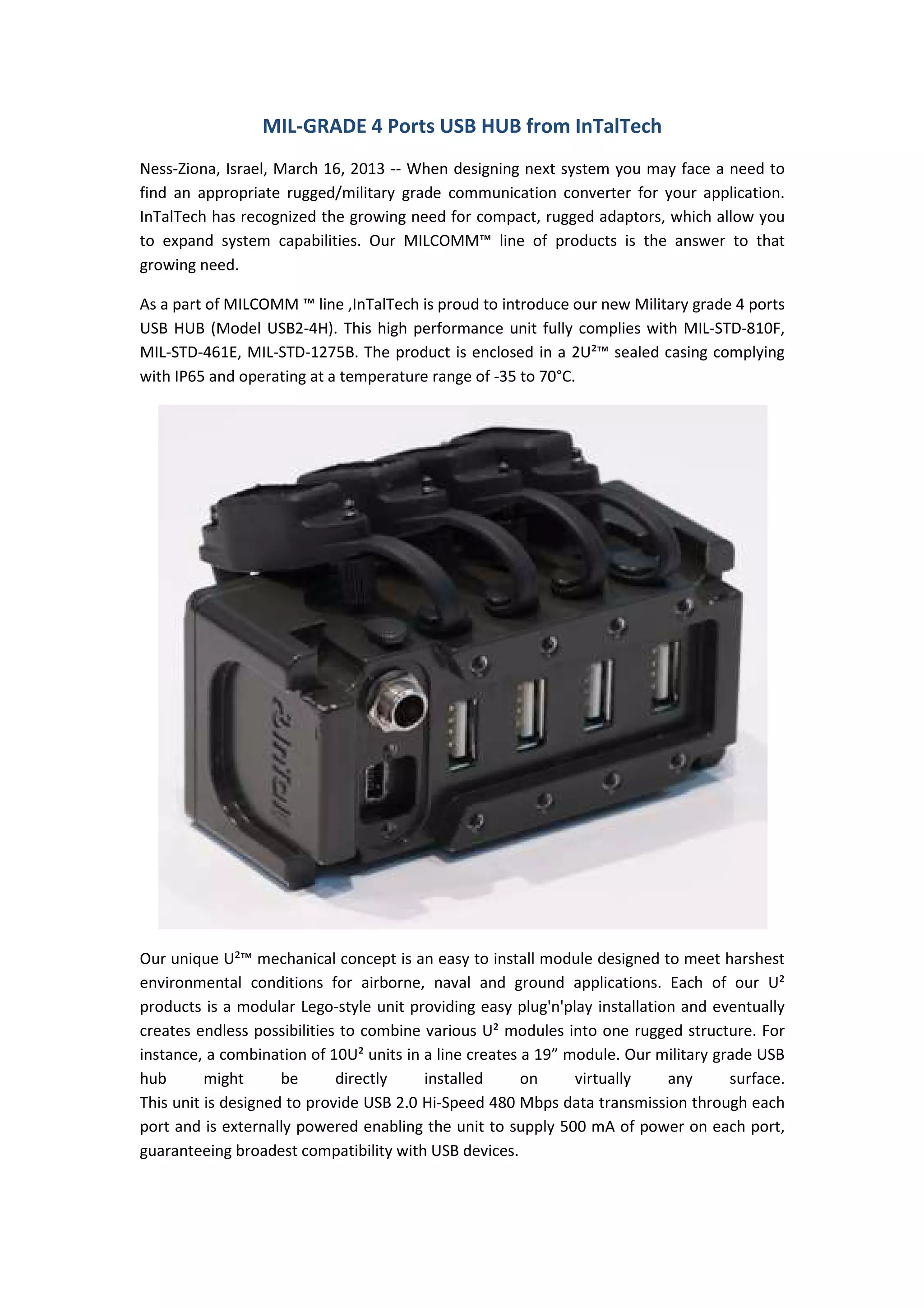 MIL-GRADE 4 Ports USB HUB from InTalTech | PDF