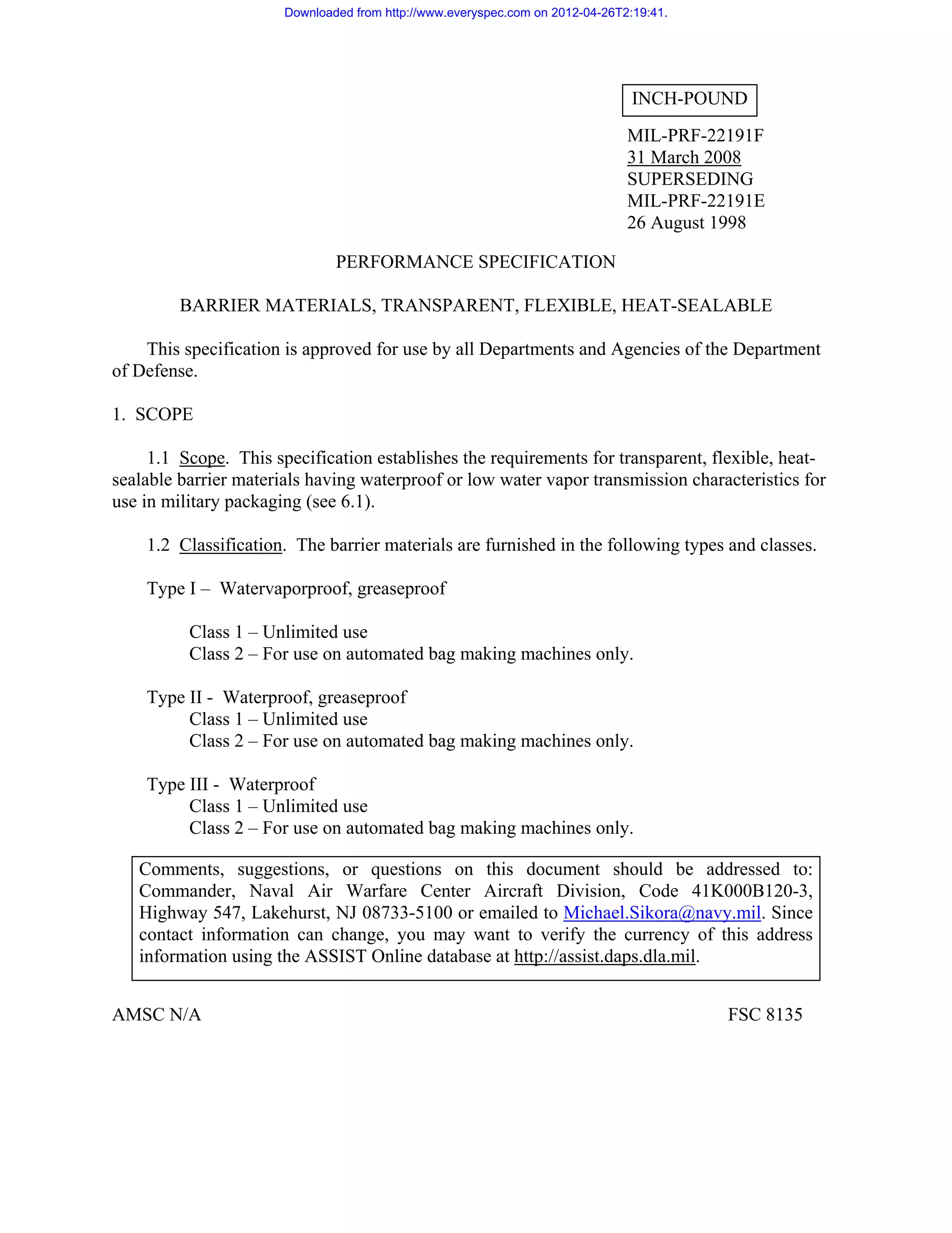 Mil prf-22191 f military packaging | PDF