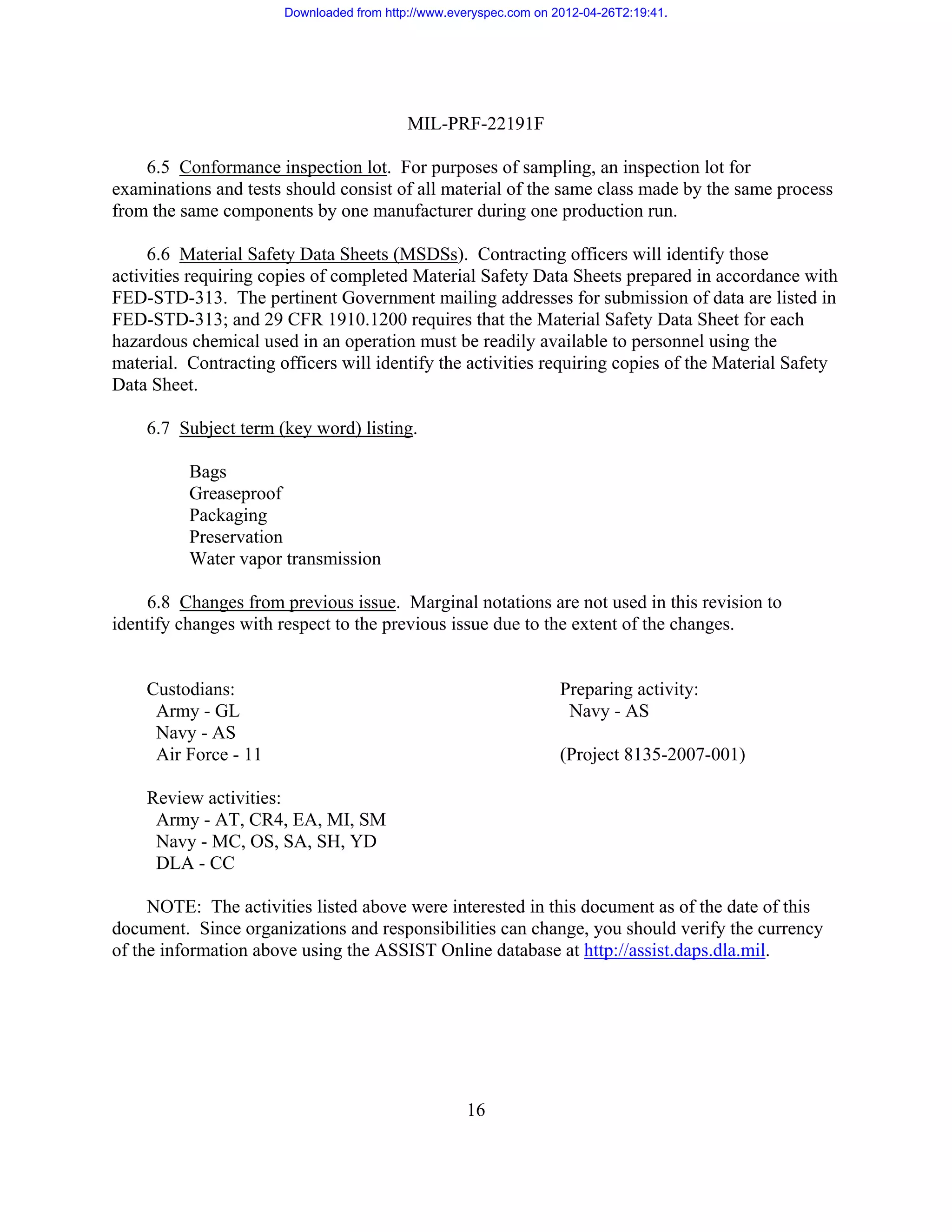 Mil prf-22191 f military packaging | PDF