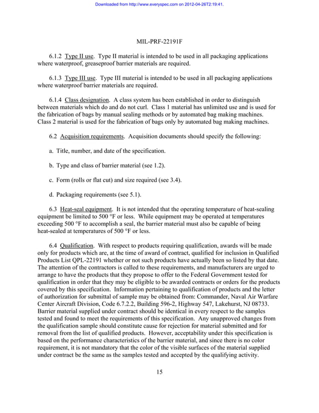 Mil prf-22191 f military packaging | PDF