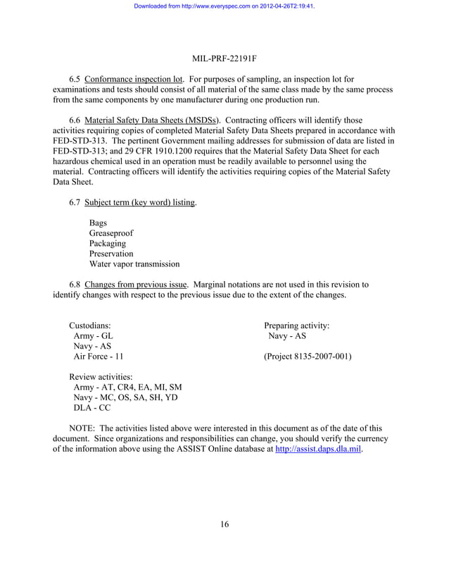 Mil prf-22191 f military packaging | PDF