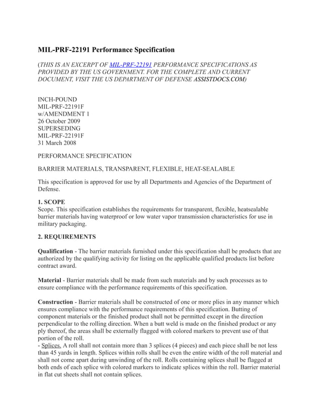 Mil prf-22191 Performance Specification | DOC