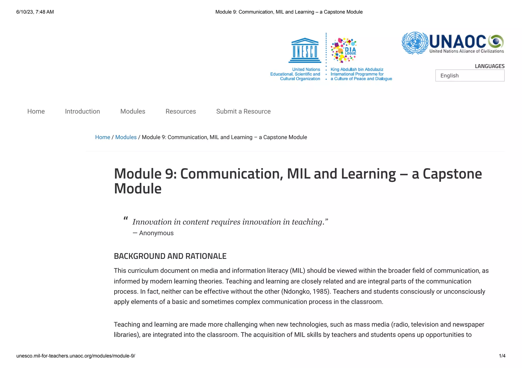 MIL for Teachers Module 09: Communication, MIL and Learning – a ...