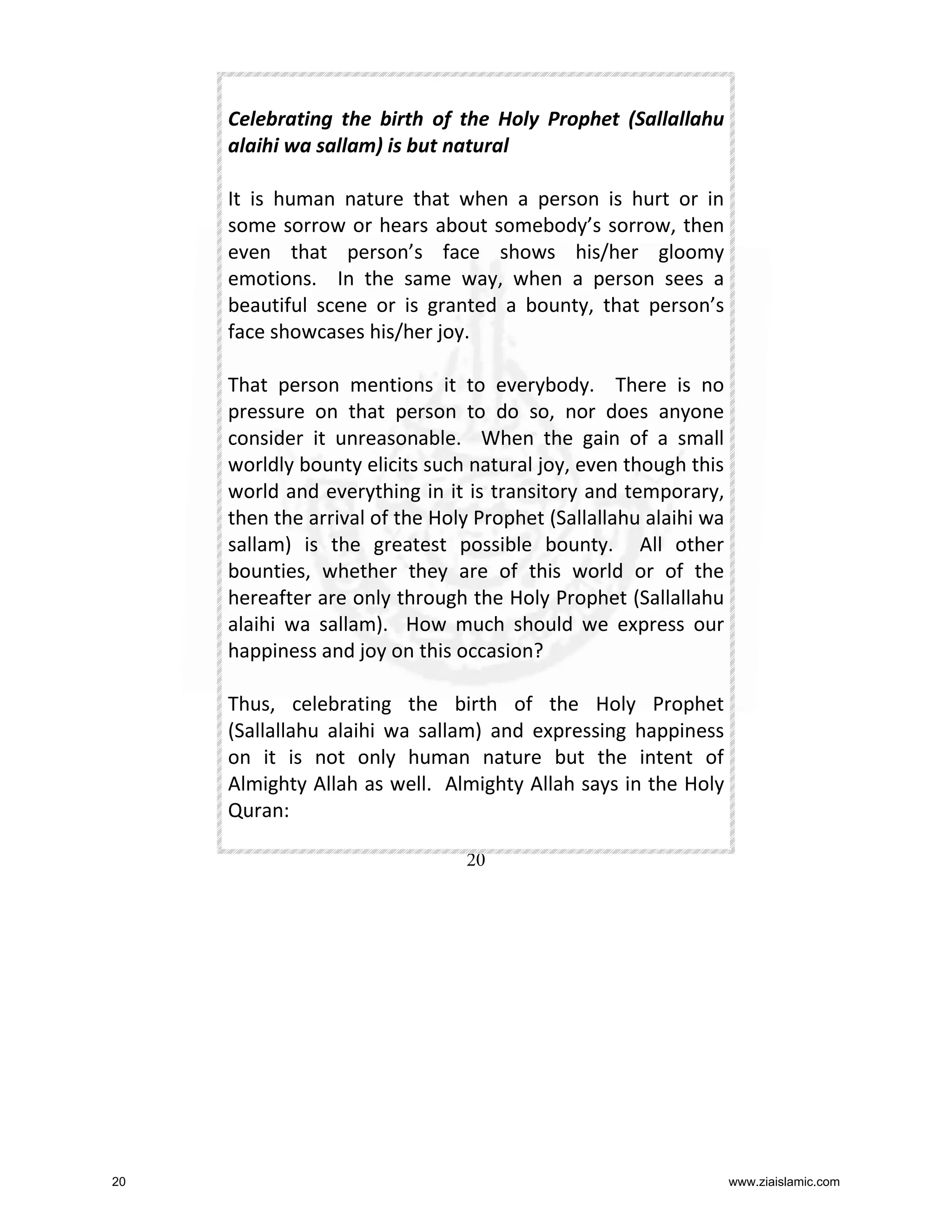 The birth of the Holy Prophet (Sallallahu alaihi wa sallam) | PDF