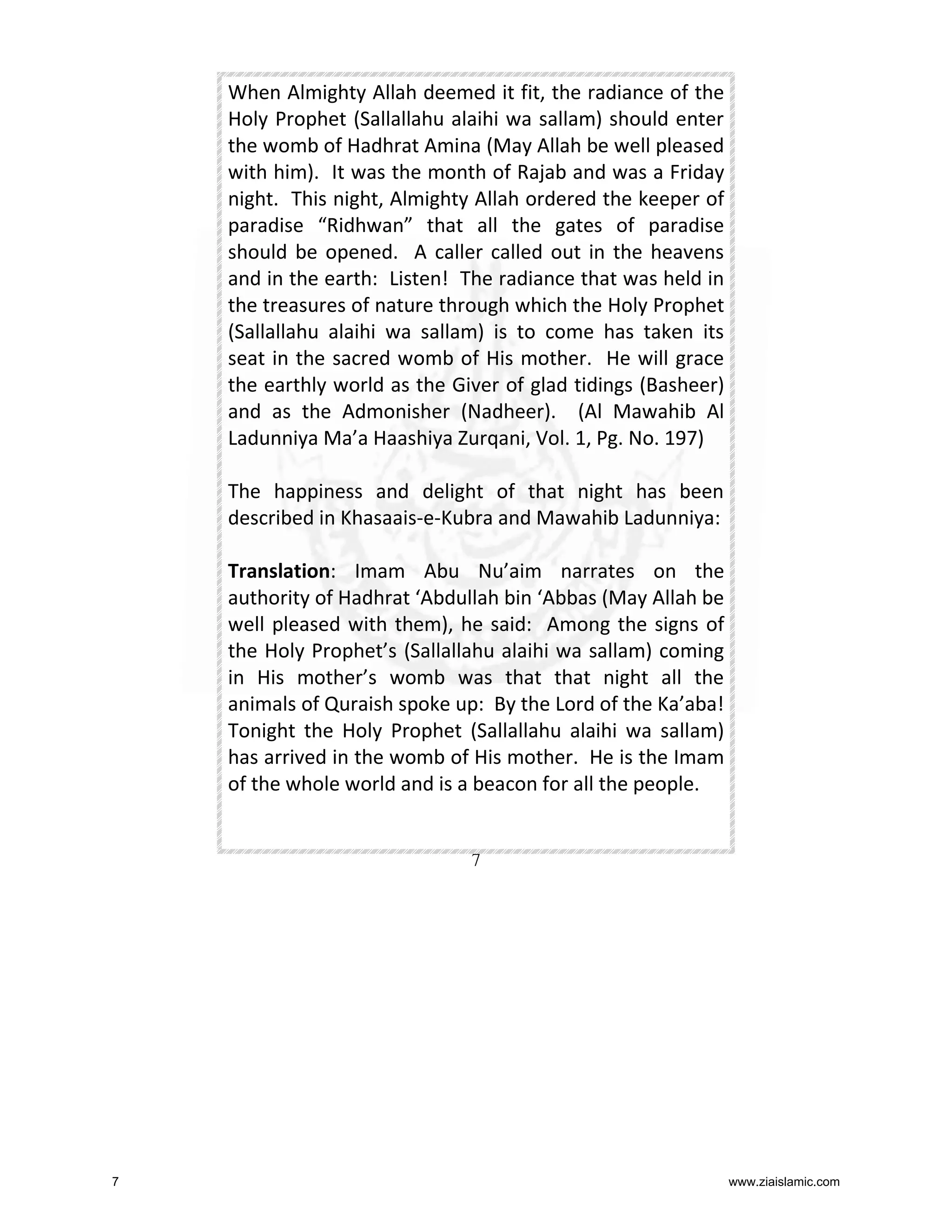 The birth of the Holy Prophet (Sallallahu alaihi wa sallam) | PDF