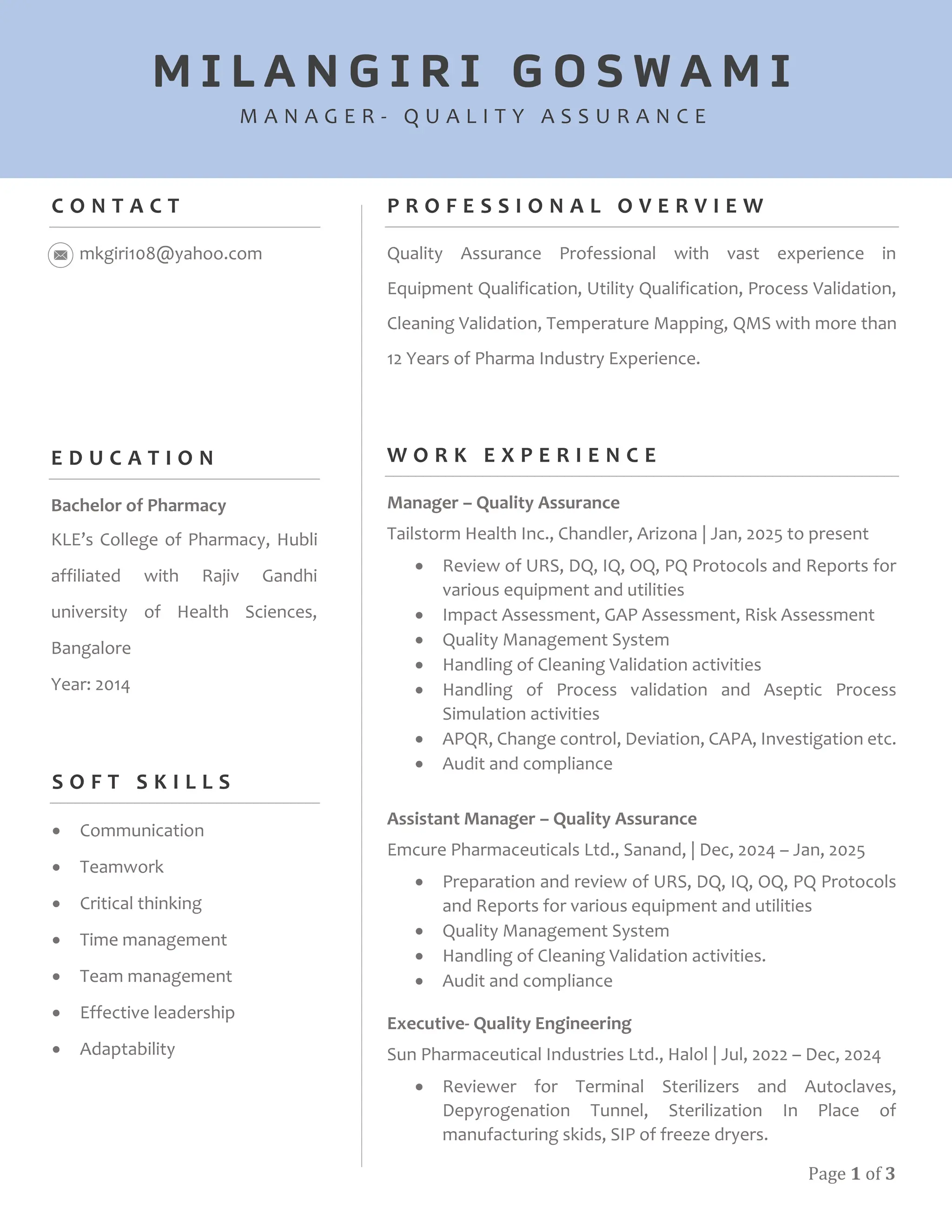 MILANGIRI GOSWAMI_Quality, Qualification, Validation, QMS, Risk ...