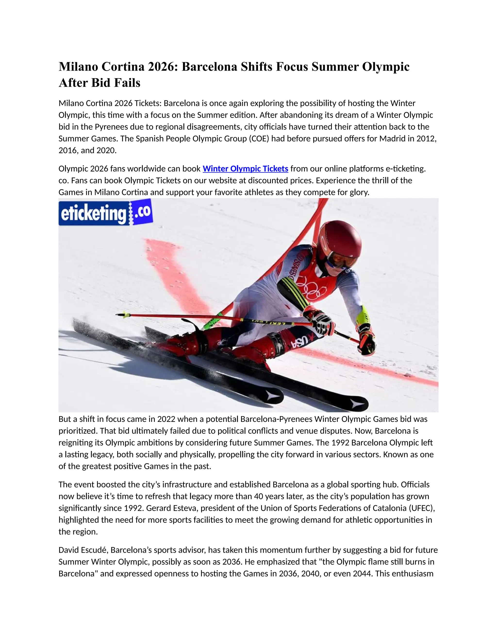 Milano Cortina 2026 Barcelona Shifts Focus Summer Olympic After Bid ...