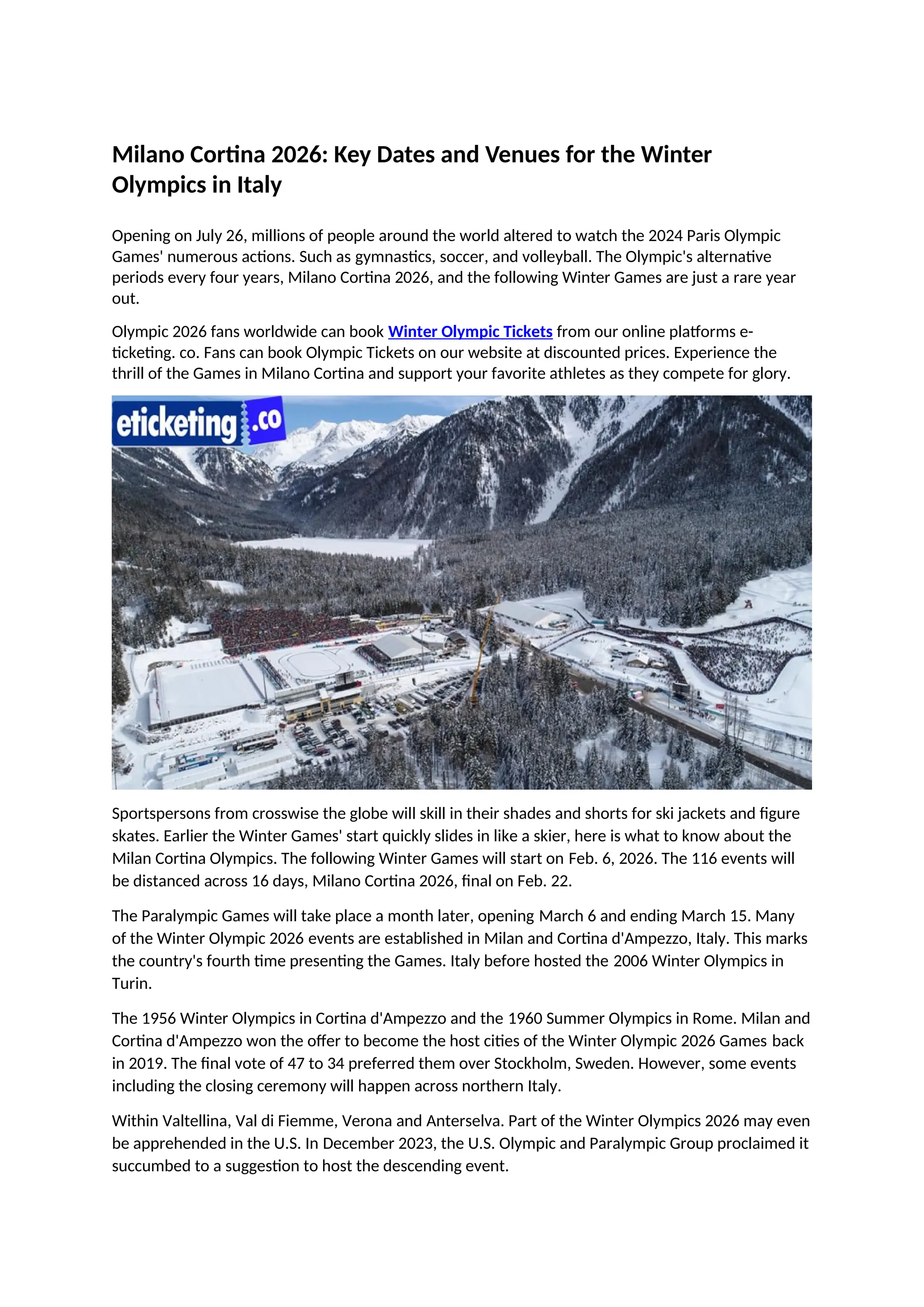 Milano Cortina 2026 Key Dates and Venues for the Winter Olympics in ...