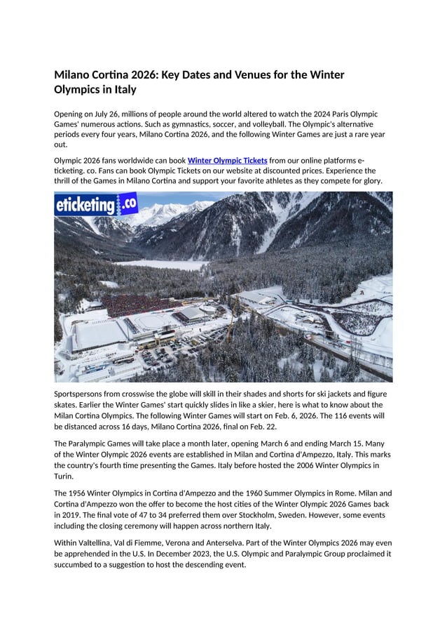 Milano Cortina 2026 Key Dates and Venues for the Winter Olympics in ...