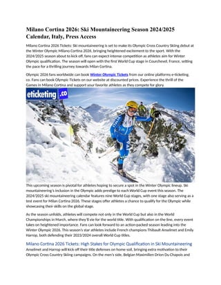 Milano Cortina 2026 Ski Mountaineering Season 20242025 Calendar, Italy ...