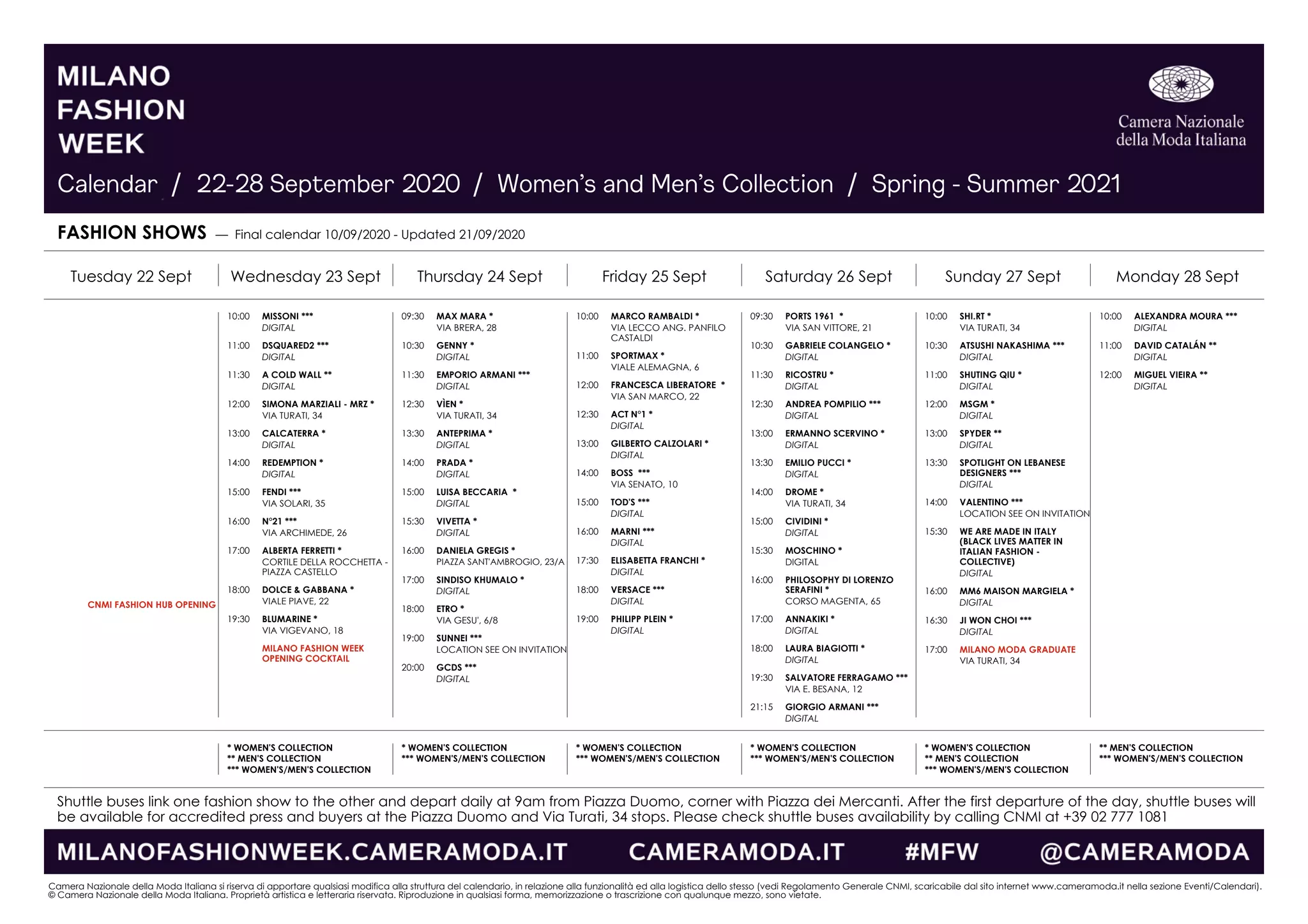 Milano fashion week 2020, il calendario | PDF