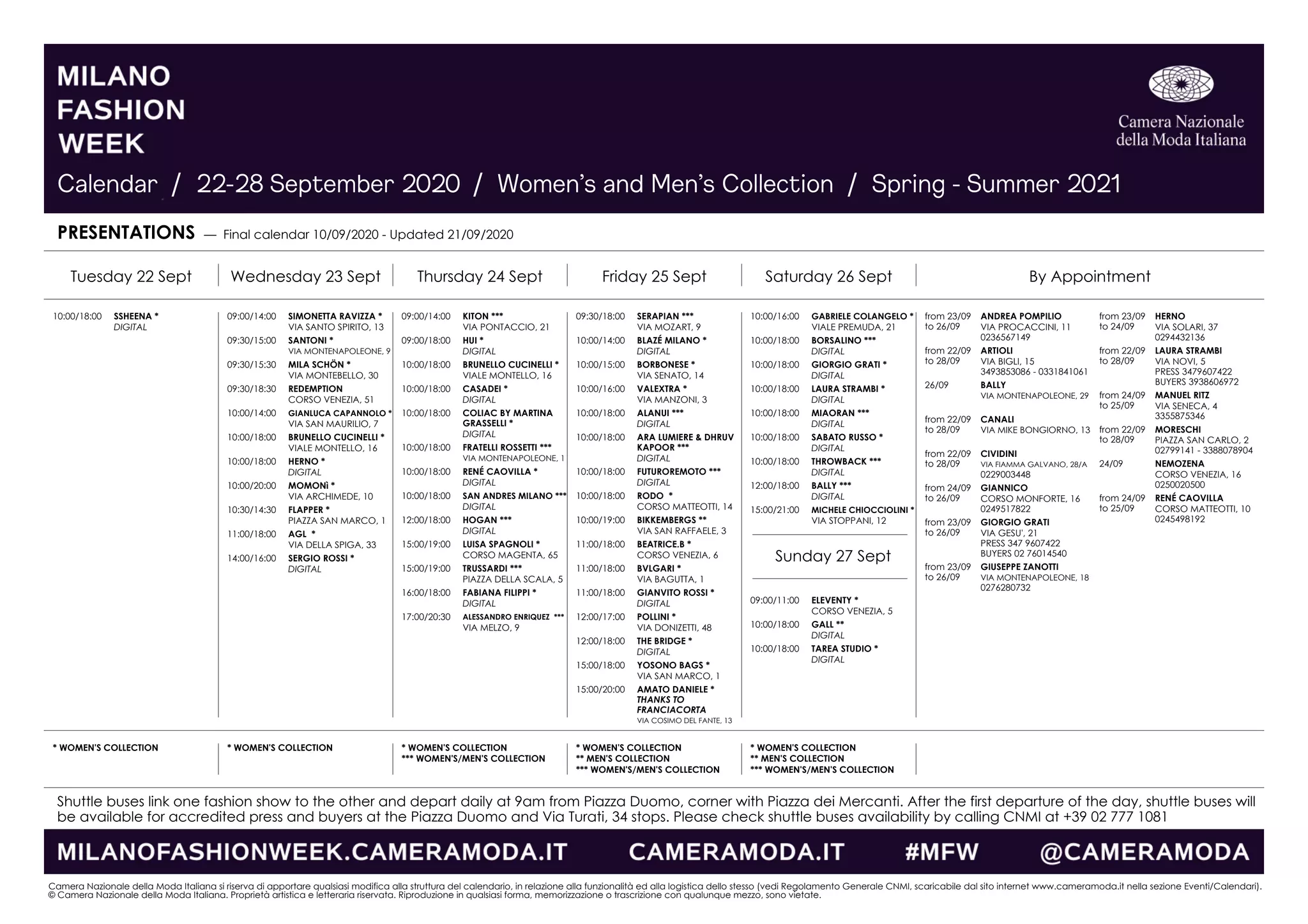 Milano fashion week 2020, il calendario | PDF
