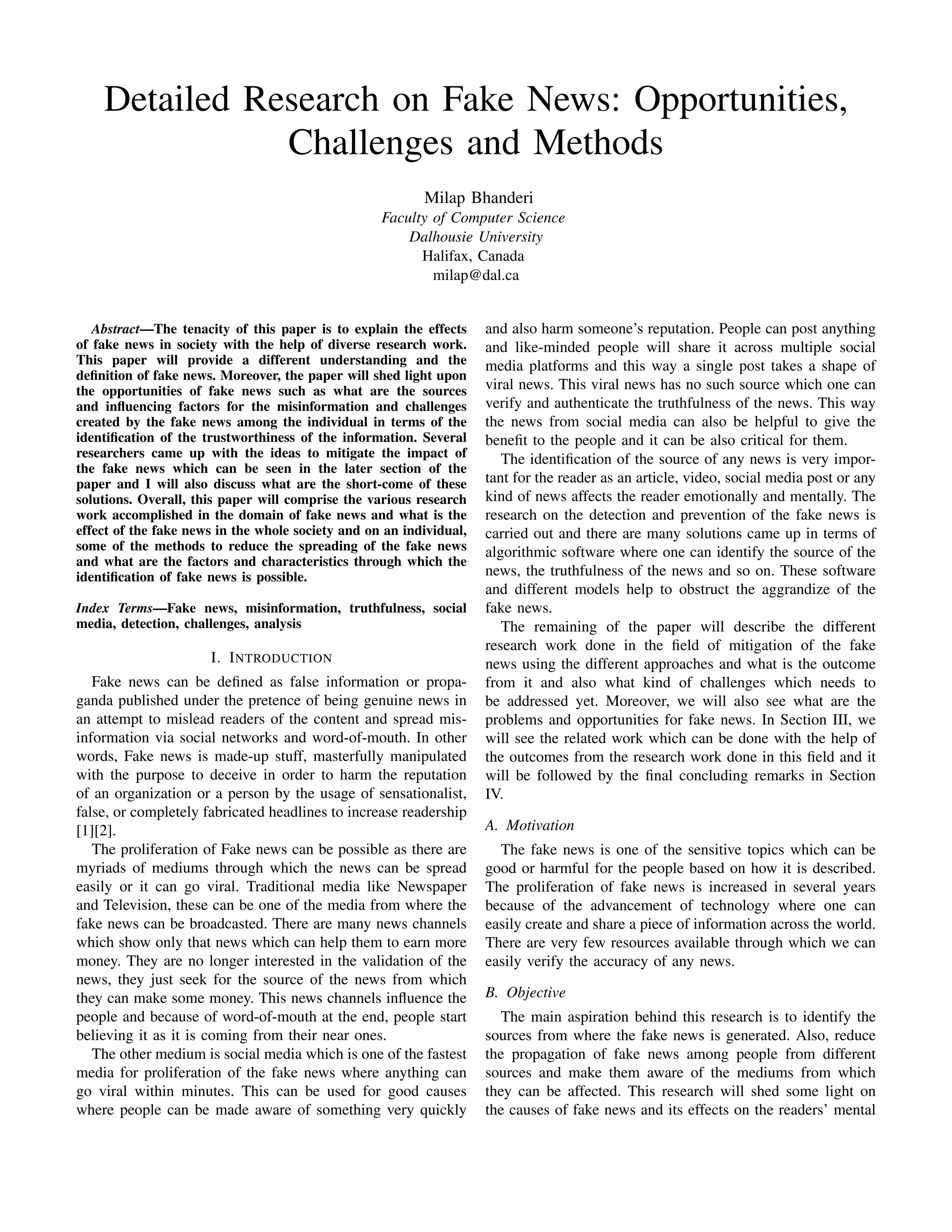 Detailed Research on Fake News: Opportunities, Challenges and Methods | PDF