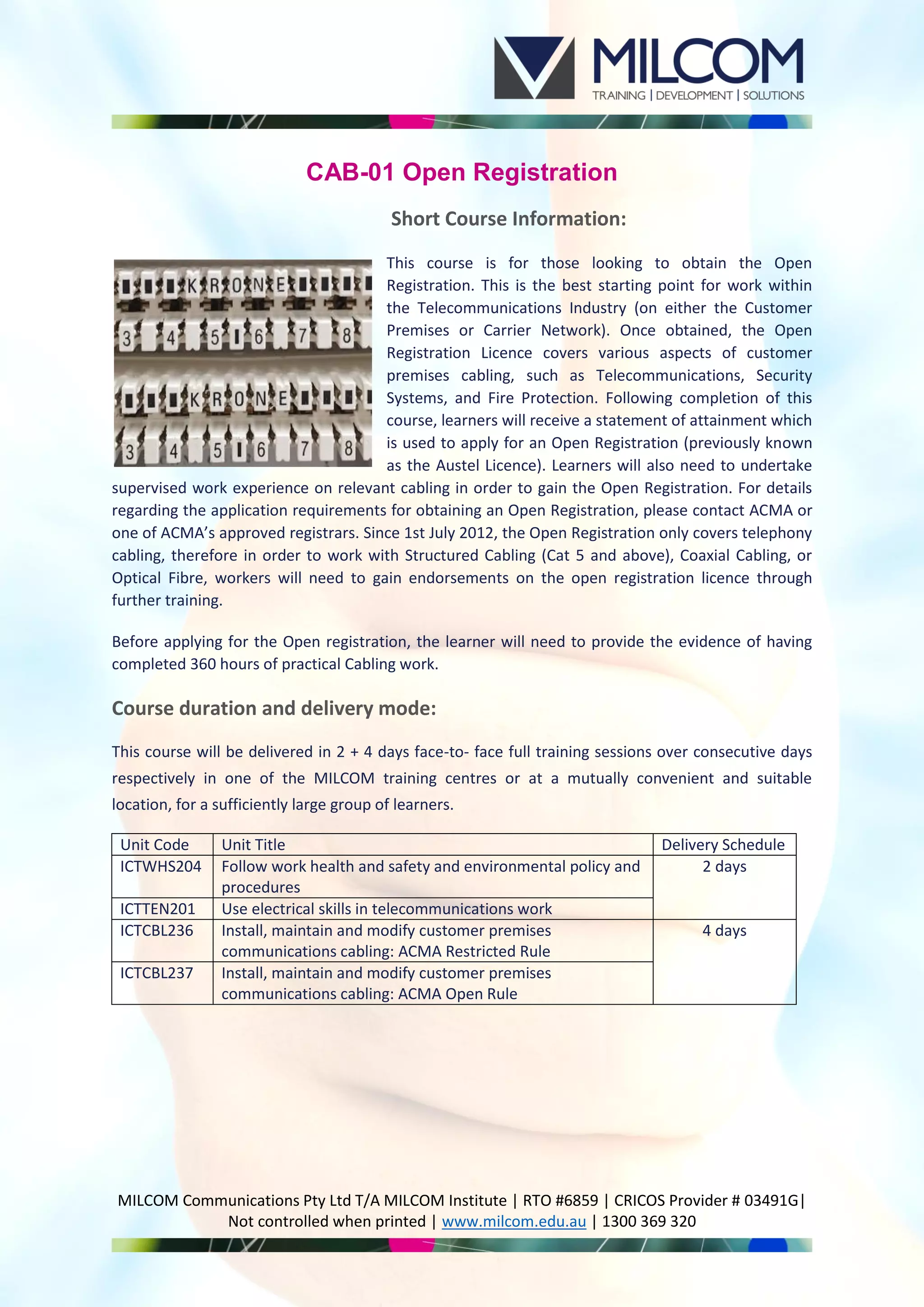 Milcom Open Registration short course outline.v1.5 | PDF