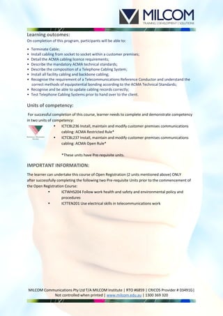 Milcom Open Registration short course outline.v1.5 | PDF