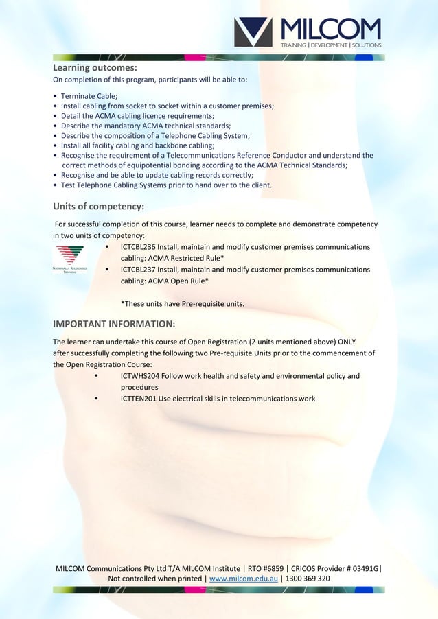 Milcom Open Registration short course outline.v1.5 | PDF