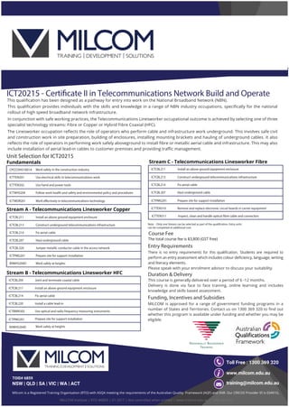 Milcom (ict20215) - Certificate ii in telecommunications network build and operate.v1.2 | PDF
